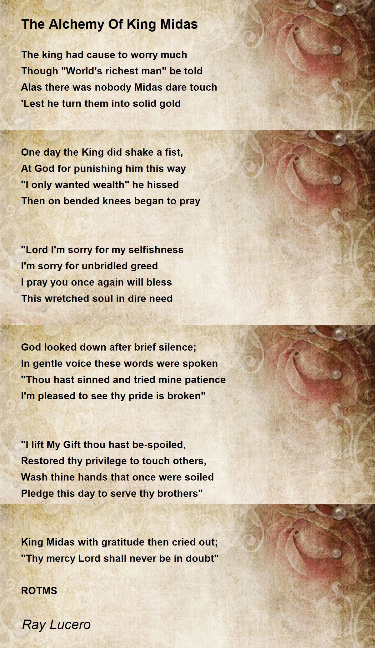 The Alchemy Of King Midas - The Alchemy Of King Midas Poem by Ray Lucero