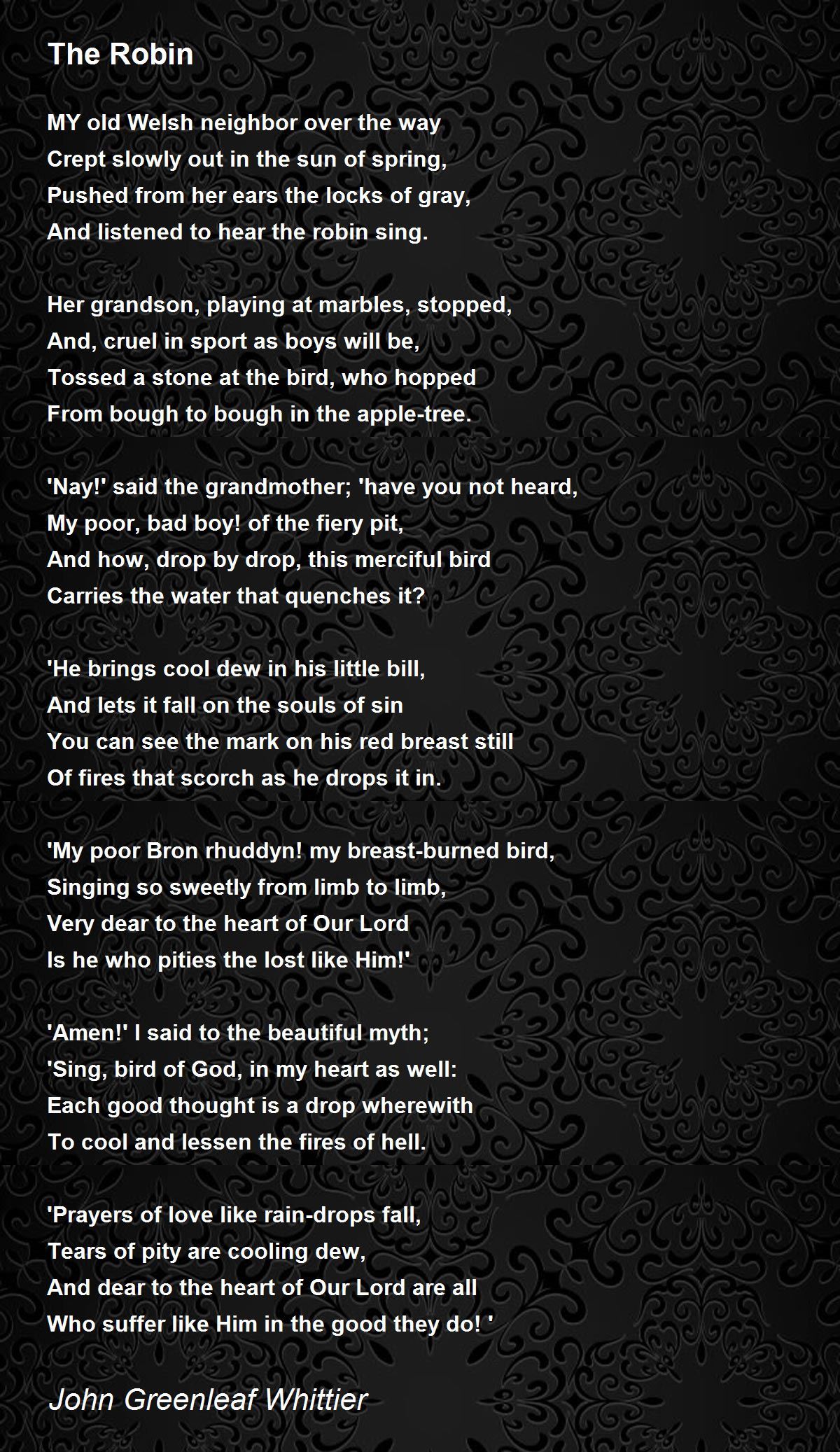 The Robin - The Robin Poem by John Greenleaf Whittier