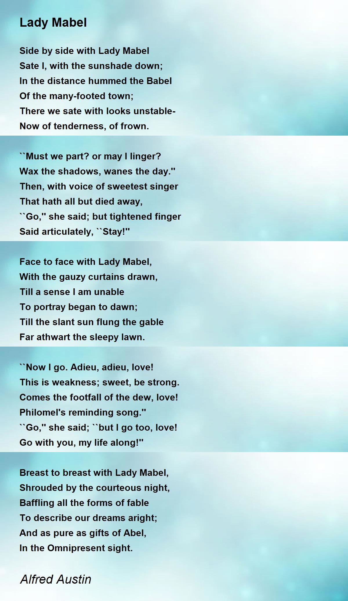 Lady Mabel Poem by Alfred Austin - Poem Hunter