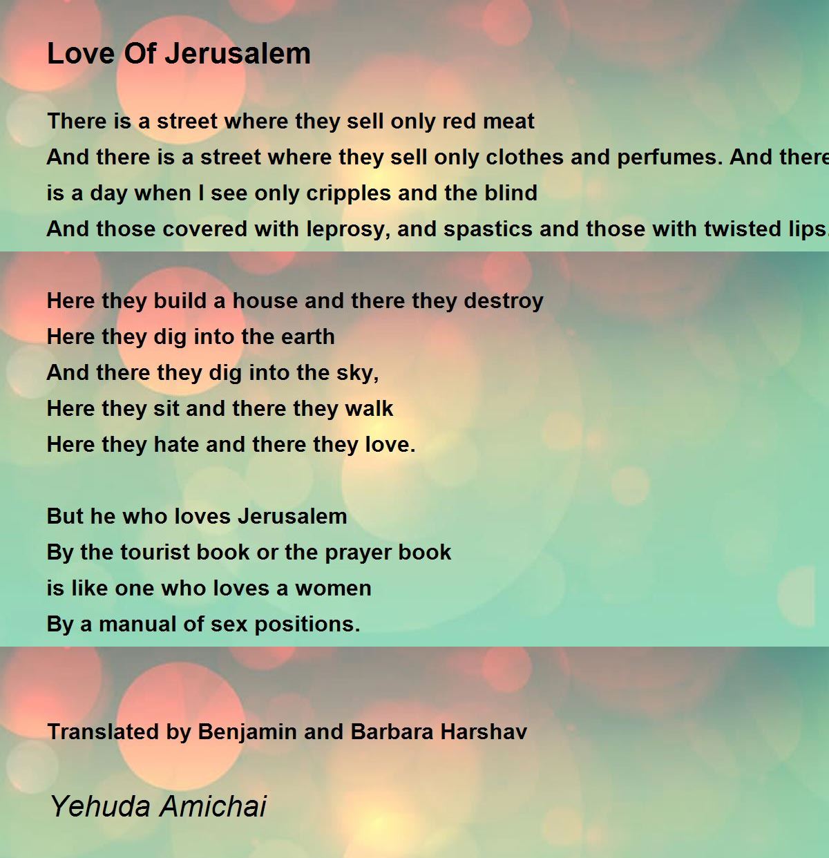 Love Of Jerusalem Poem by Yehuda Amichai - Poem Hunter
