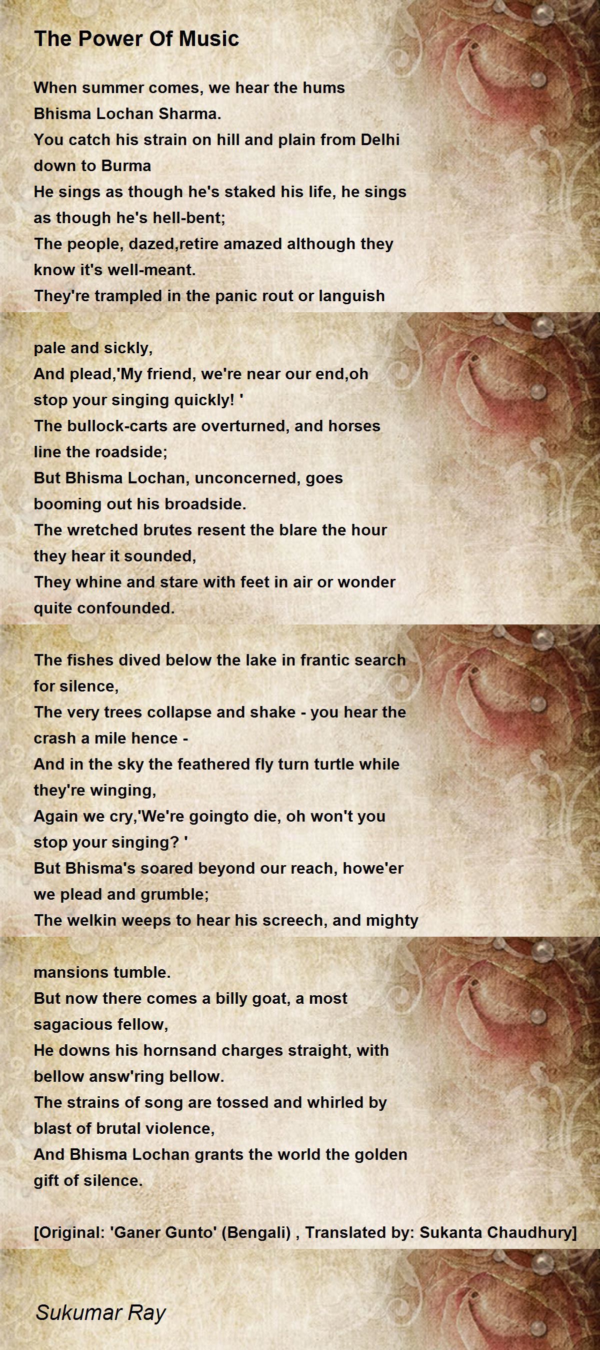 The Power Of Music - The Power Of Music Poem by Sukumar Ray