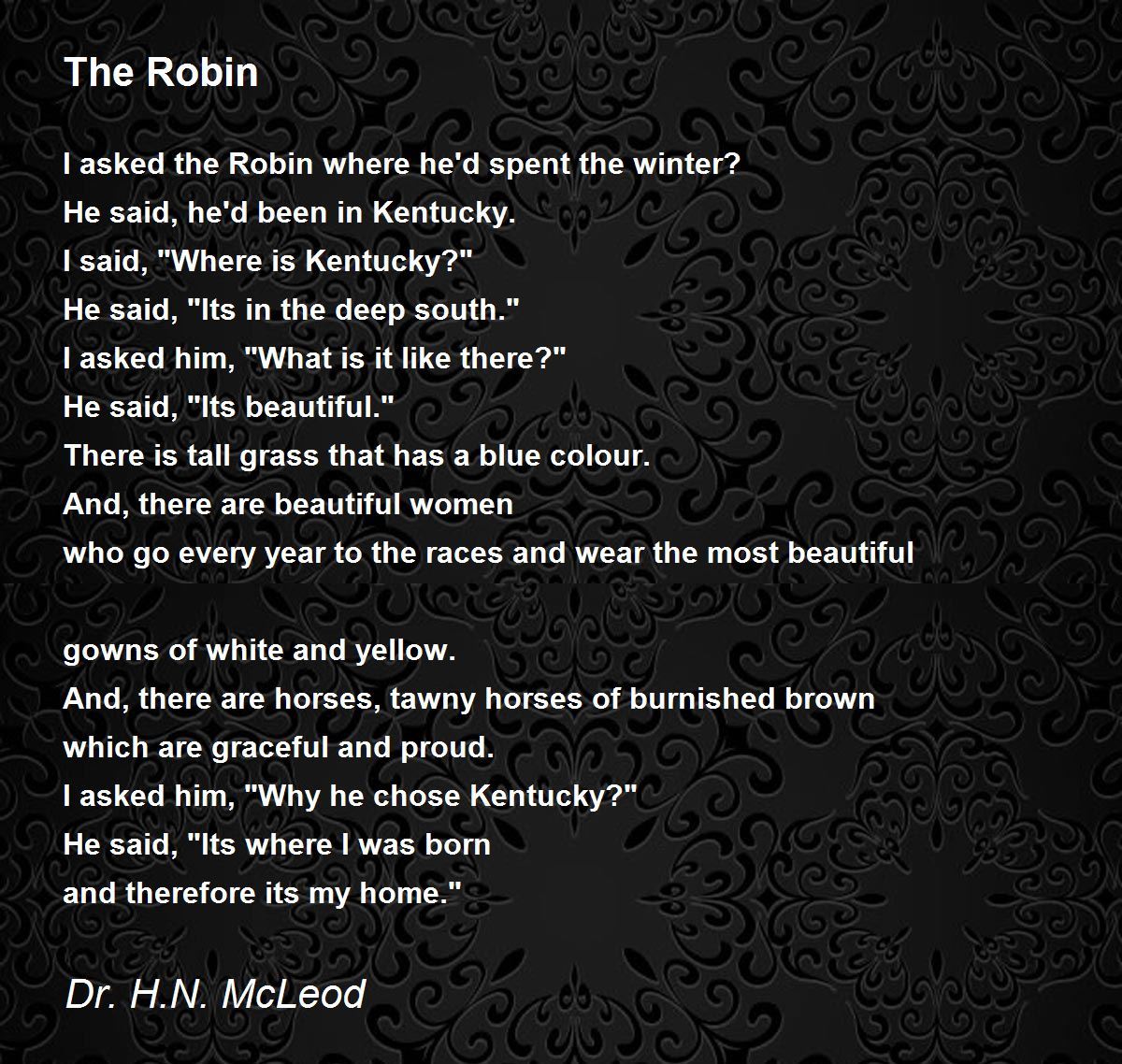 The Robin by Dr. H.N. McLeod - The Robin Poem