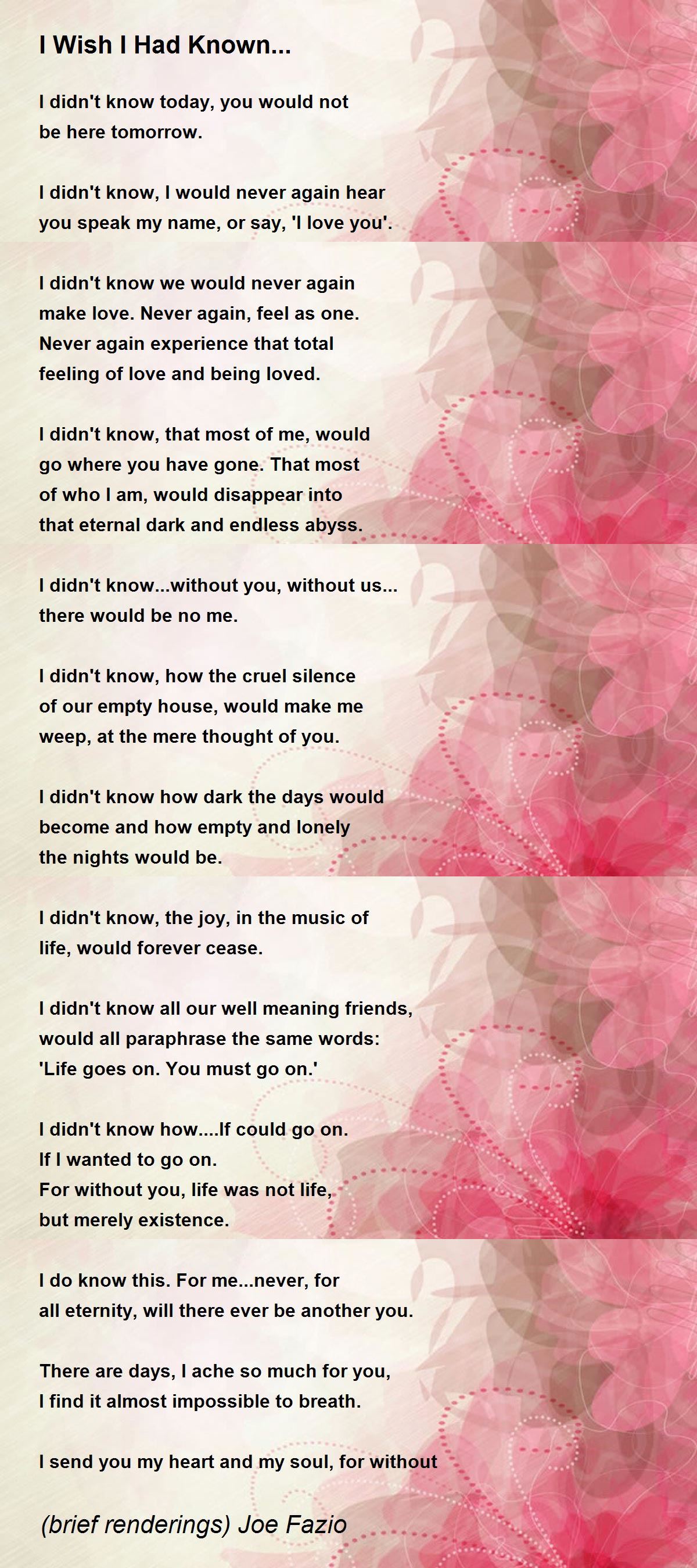 I Wish I Had Known... by (brief renderings) Joe Fazio - I Wish I Had ...