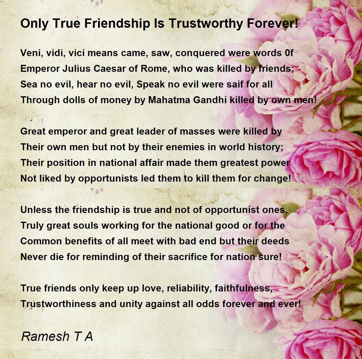Only True Friendship Is Trustworthy Forever! Poem by Ramesh T A - Poem ...
