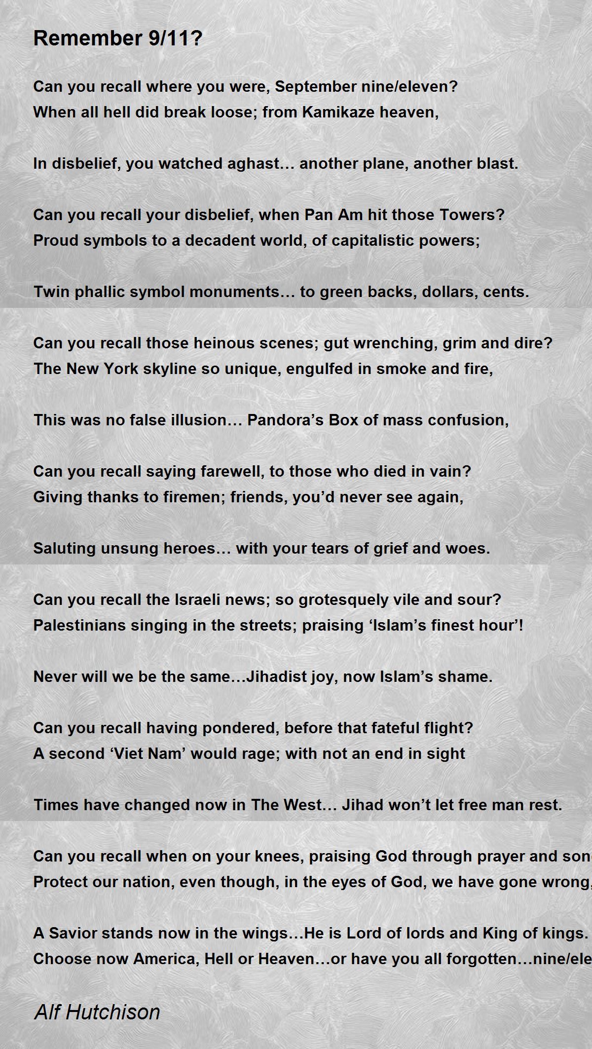 Remember 9/11? Poem by Alf Hutchison - Poem Hunter