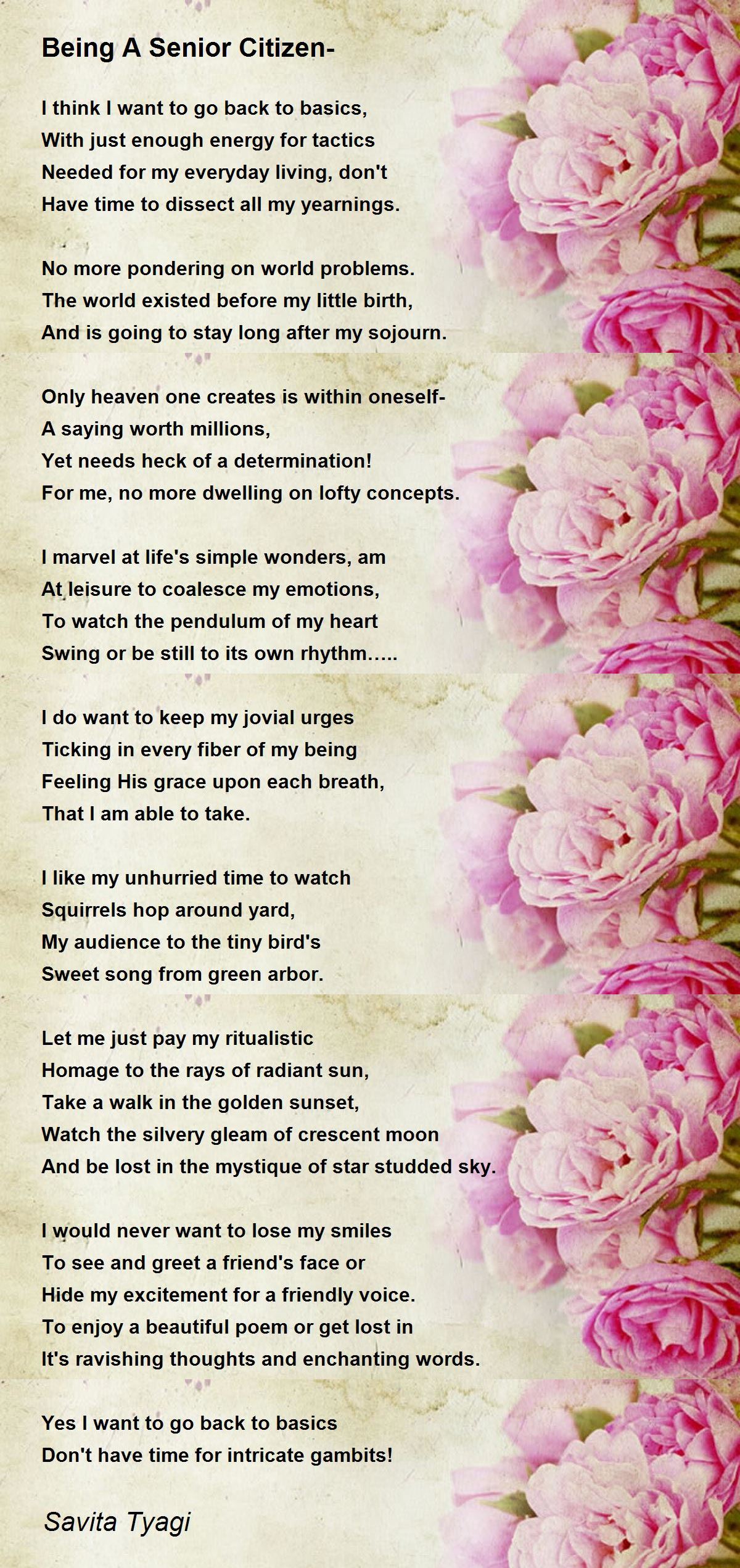 Being A Senior Citizen- - Being A Senior Citizen- Poem by Savita Tyagi