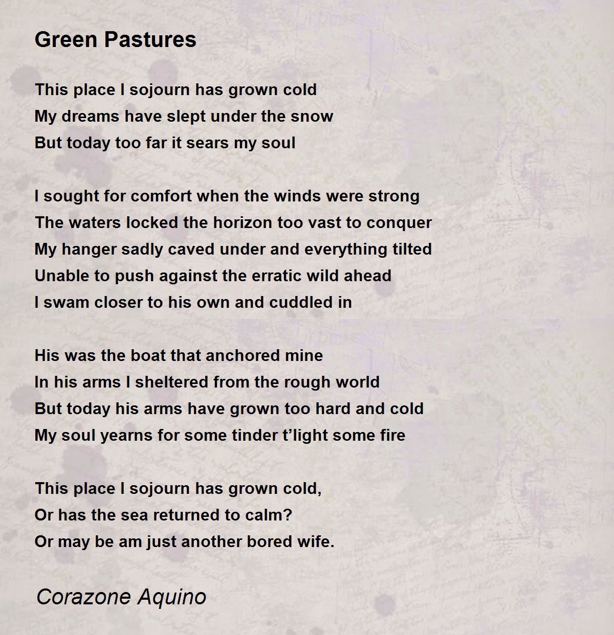 Green Pastures - Green Pastures Poem by Corazone Aquino