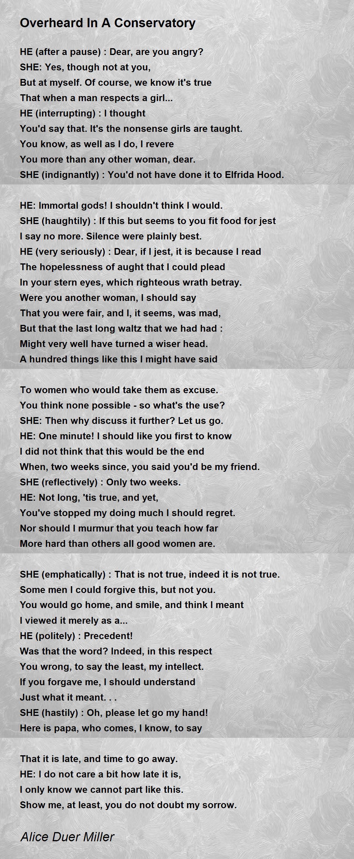 Overheard In A Conservatory - Overheard In A Conservatory Poem by Alice ...
