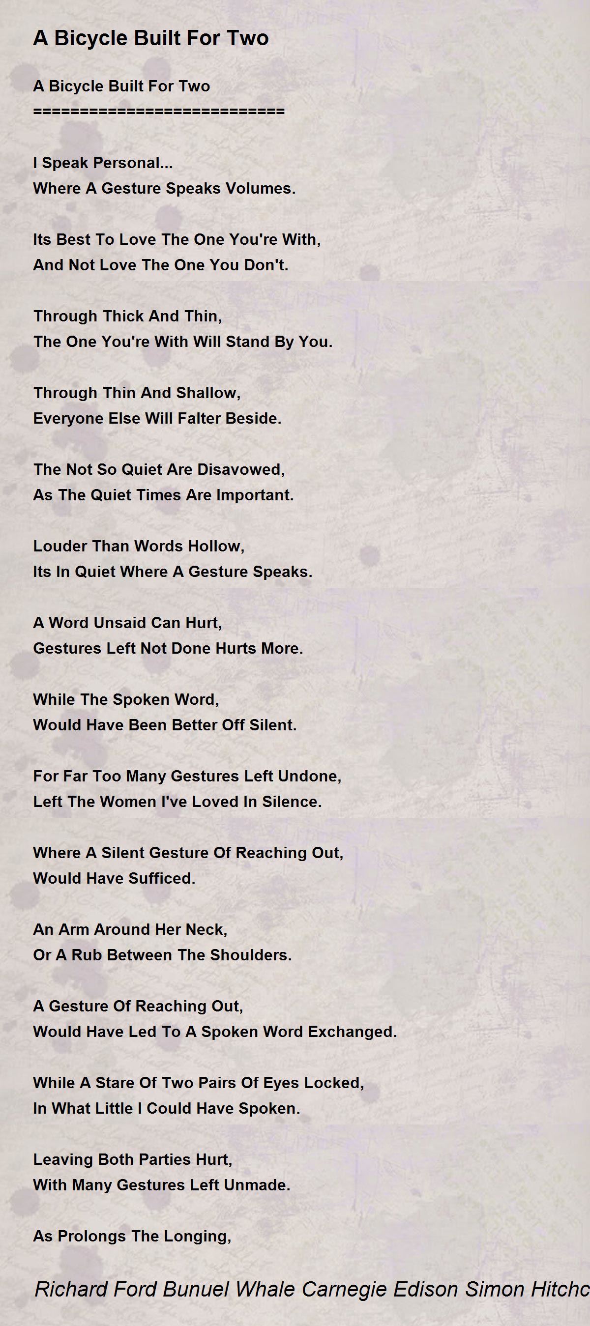 A Bicycle Built For Two by Richard Ford Bunuel Whale Carnegie Edison ...