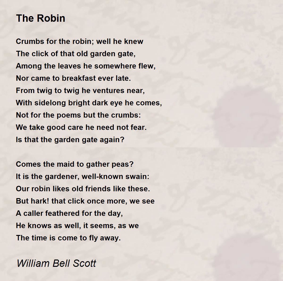 The Robin - The Robin Poem by William Bell Scott