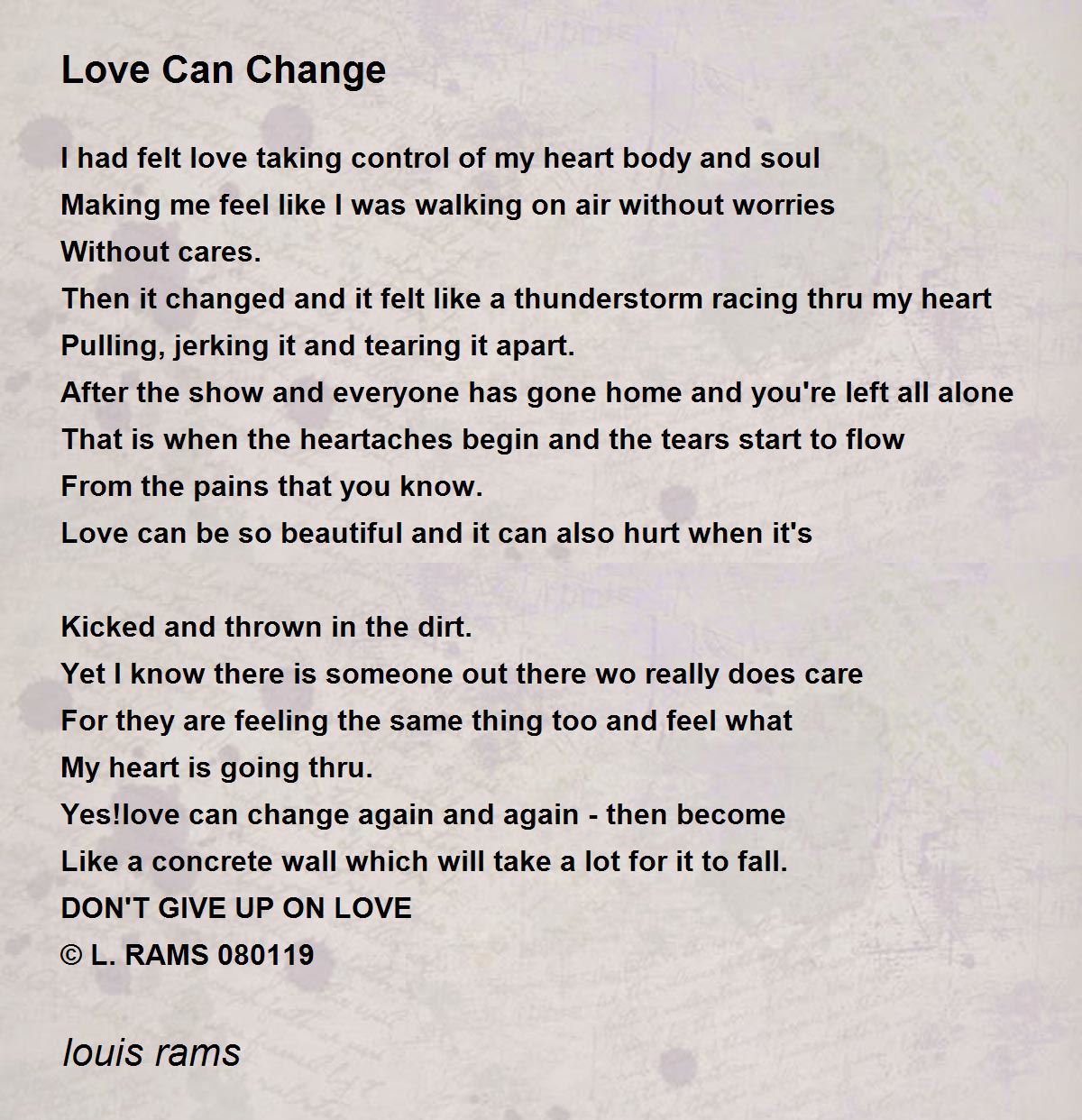 Love Can Change - Love Can Change Poem by louis rams