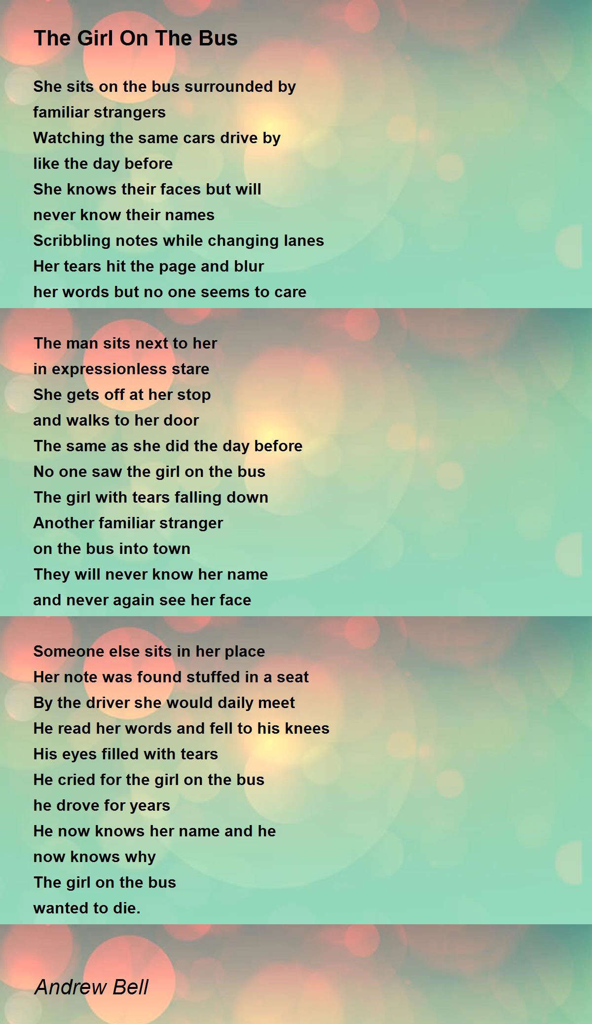 The Girl On The Bus - The Girl On The Bus Poem by Andrew Bell