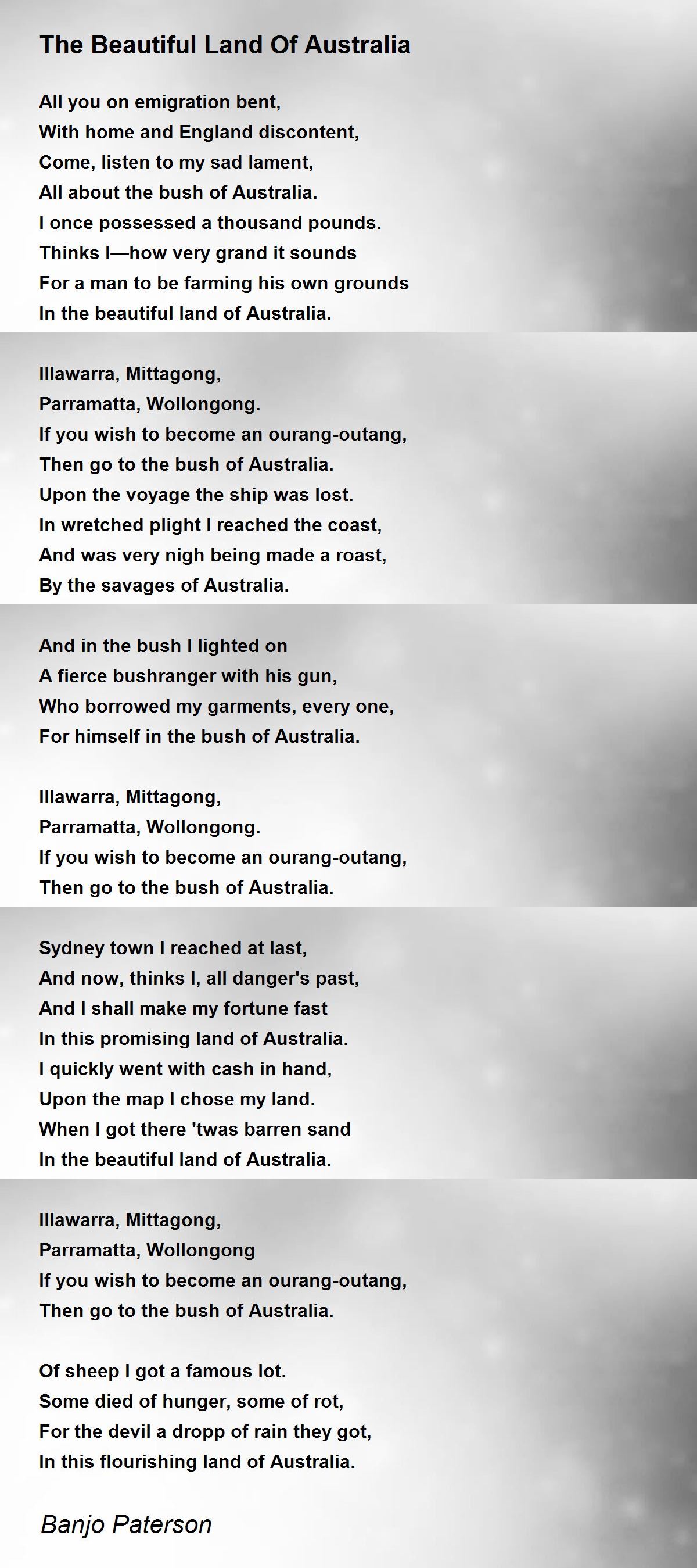 The Beautiful Land Of Australia Poem by Banjo Paterson - Poem Hunter