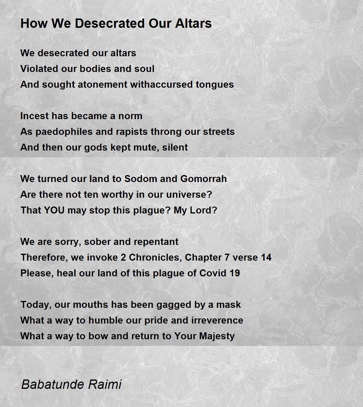 How We Desecrated Our Altars by Raimi Babatunde - How We Desecrated Our ...