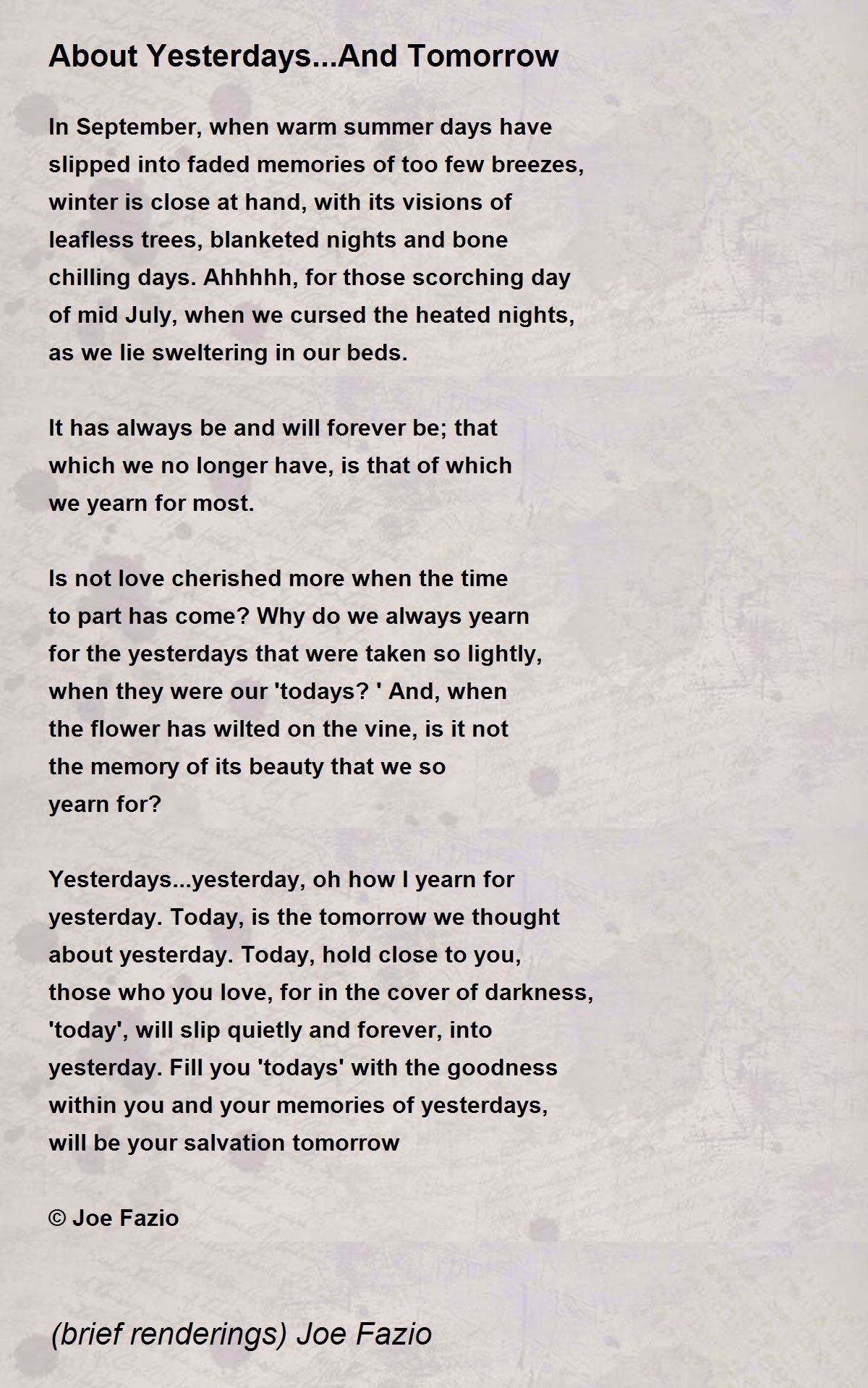 About Yesterdays...And Tomorrow by (brief renderings) Joe Fazio - About ...