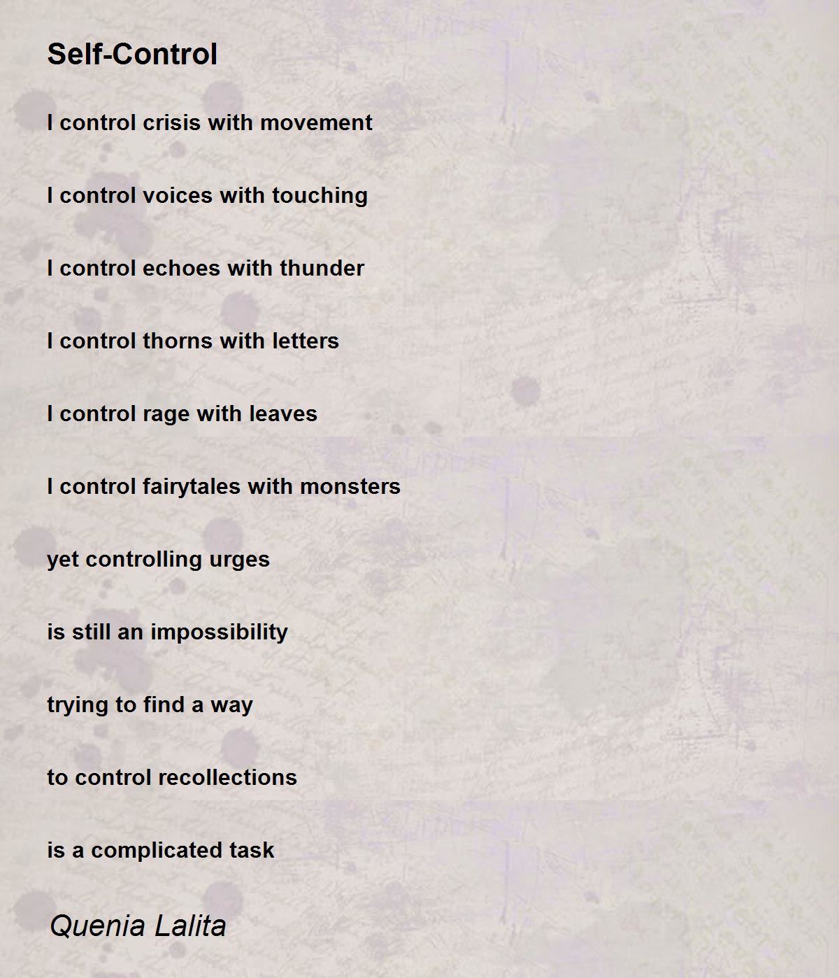 Self-Control - Self-Control Poem by Quenia Lalita