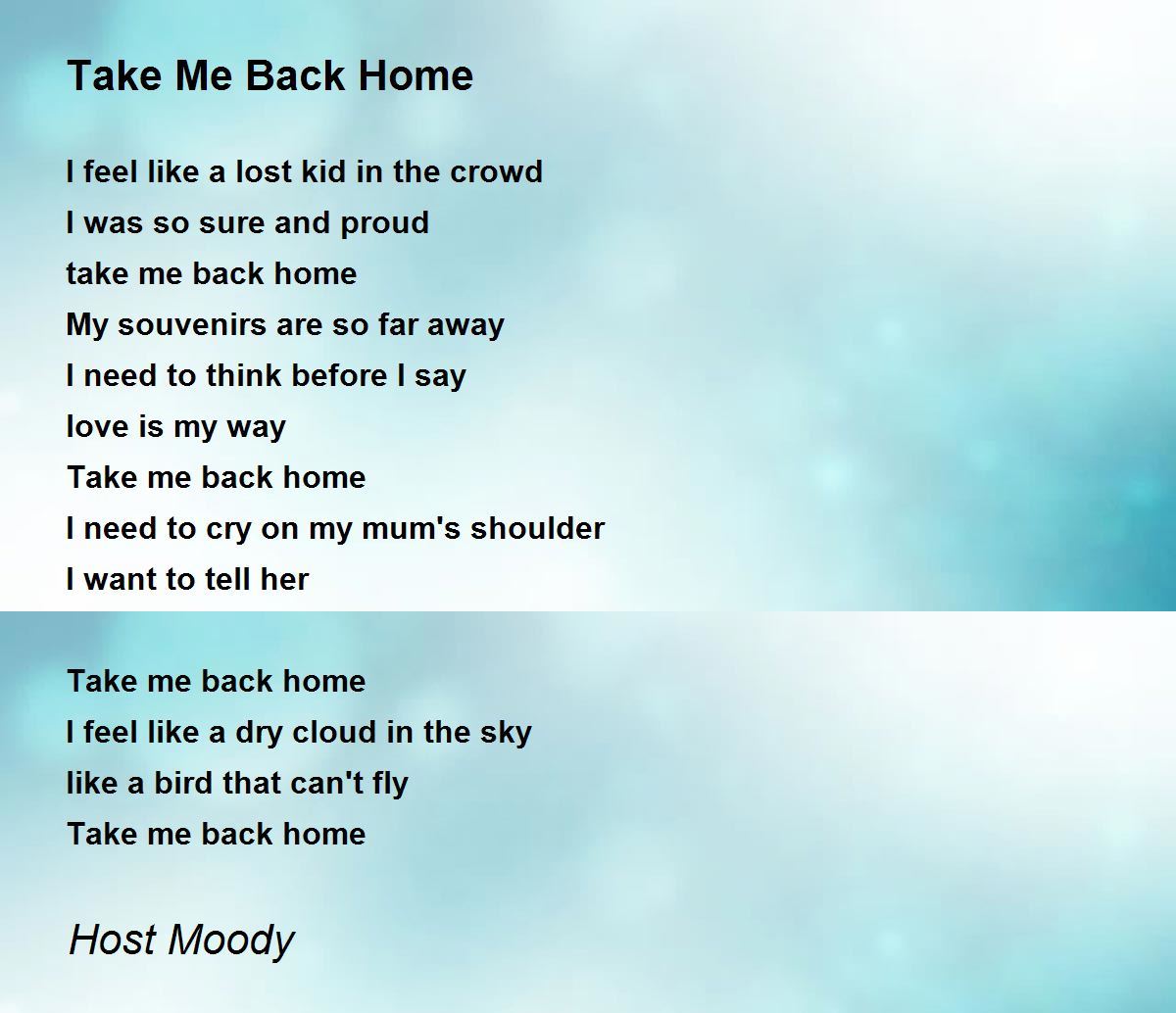 Take Me Back Home - Take Me Back Home Poem by Zine Hadjira