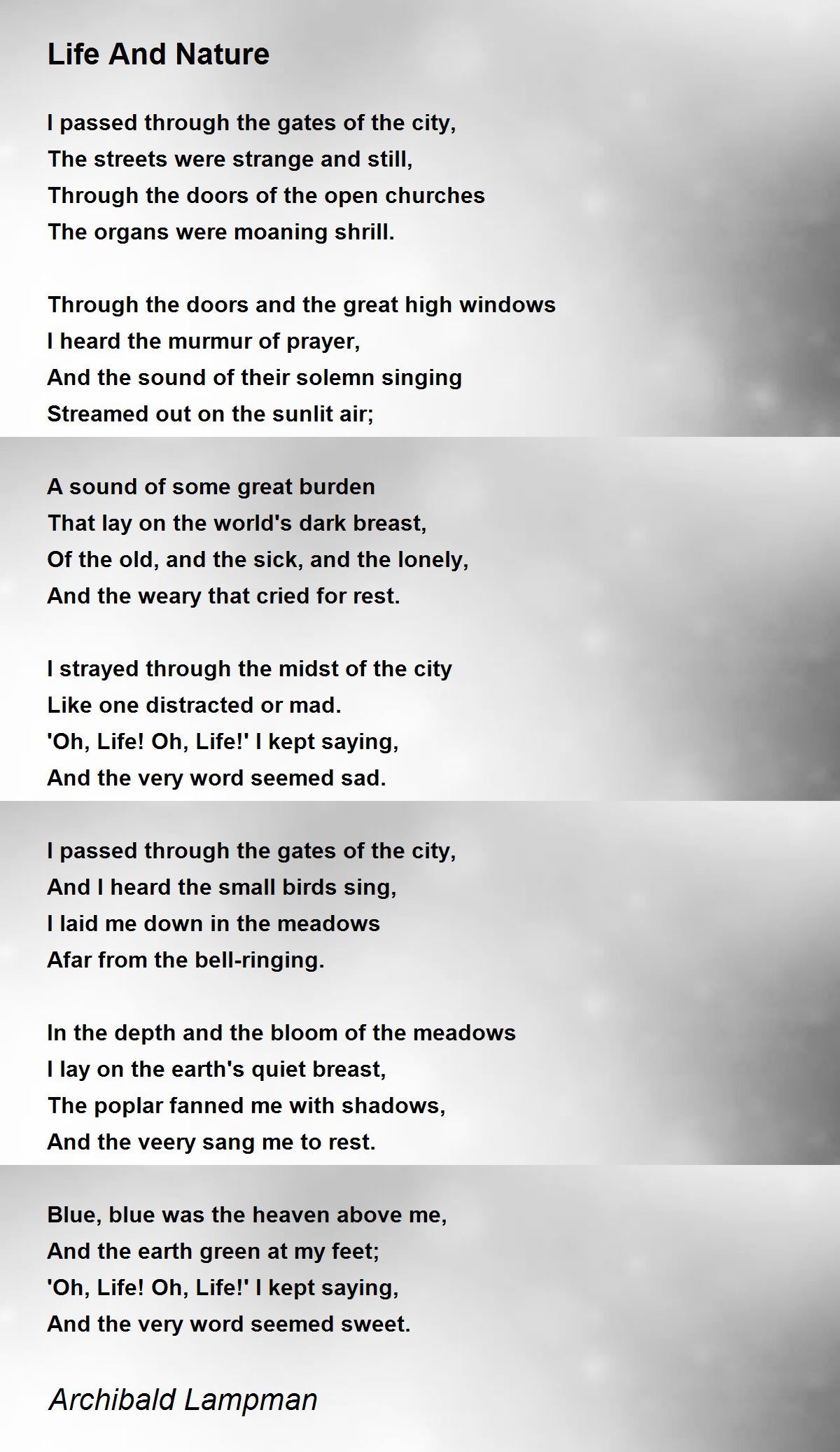 Life And Nature - Life And Nature Poem by Archibald Lampman