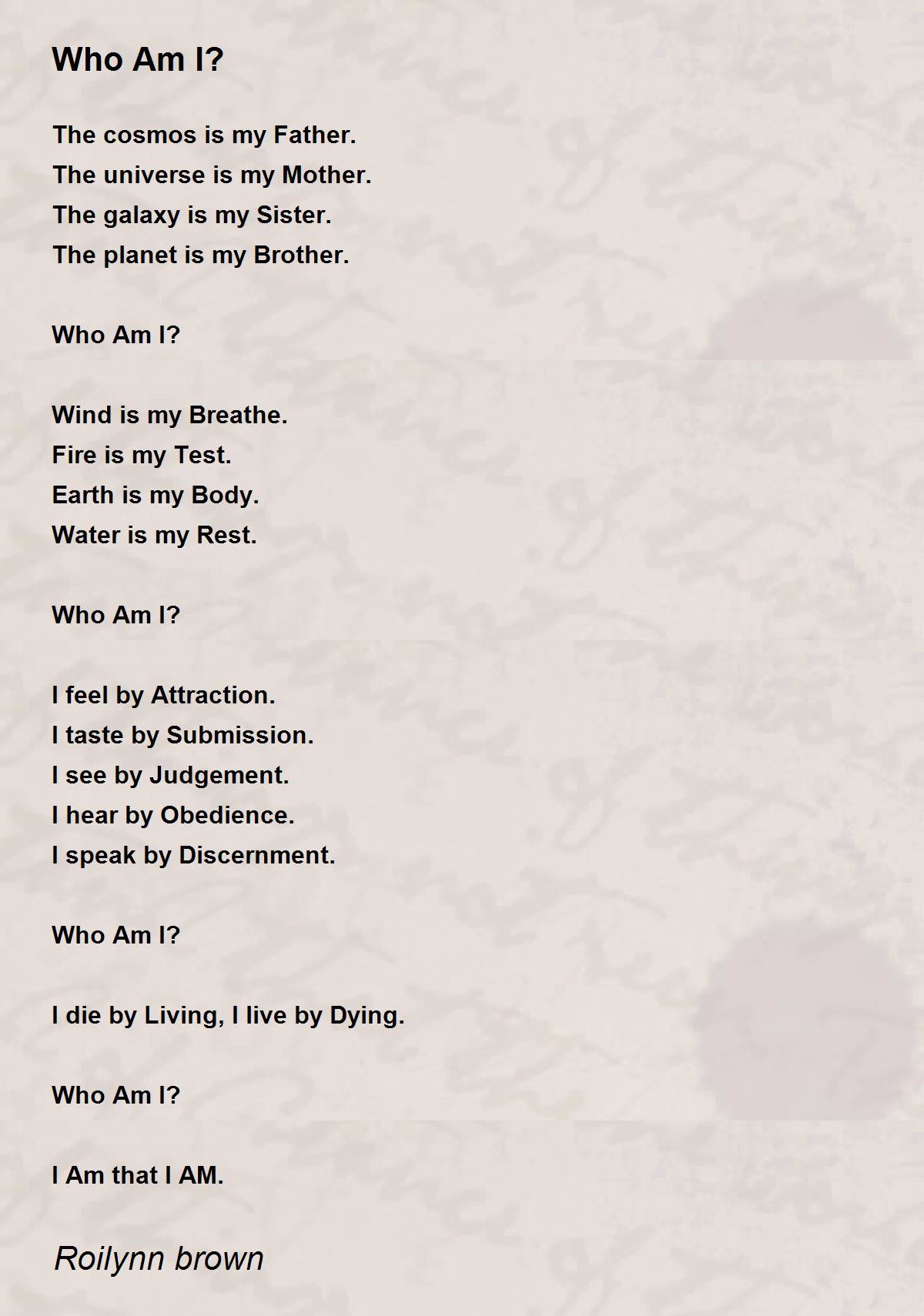 Who Am I? by Roilynn brown - Who Am I? Poem