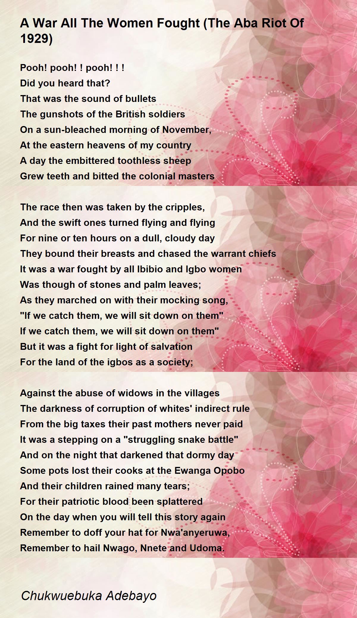 A War All The Women Fought (The Aba Riot Of 1929) Poem by Chukwuebuka ...