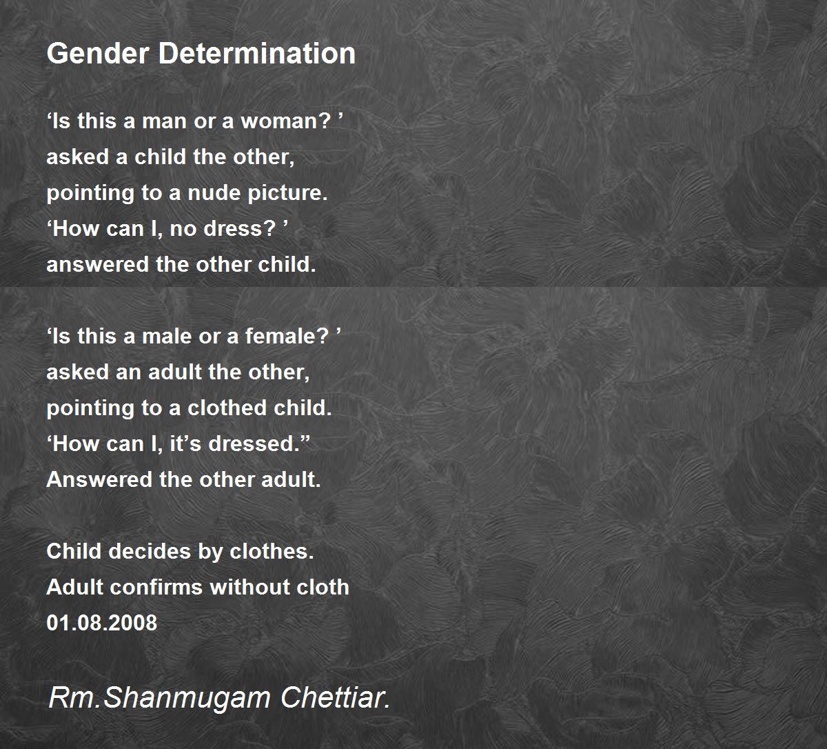 Gender Determination by Rm. Shanmugam Chettiar - Gender Determination Poem